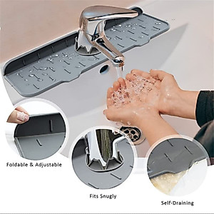 Kitchen Sink Splash Guard, Silicone Faucet Handle Drip Catcher Tray Mat, Sink Draining Pad Behind Faucet, Faucet Absorbent Mat, rying Mat for Kitchen Counter & Bathroom Kitchen Sink Splash Guard