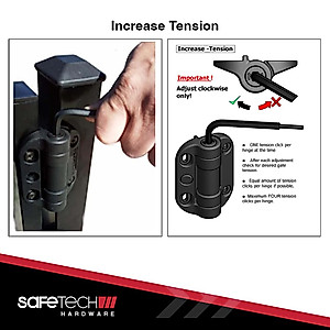 Safetech Hardware TopKlik Self Closing Gate Hinges | Self-Aligning Heavy Duty Spring Hinges | Adjustable Tension | Pool Safety Hinges | Any Square Post, Aluminum Gates | Swing Close 90bs SHG-90L Black