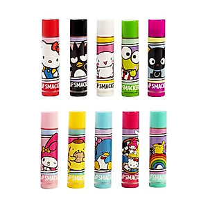 Lip Smacker Sanrio Hello Kitty and Friends 10 Piece Flavored Lip Balm Party Pack, Clear Matte, For Kids, Men, Women, Dry Lips, My Melody, Little Twin Stars, and Chococat