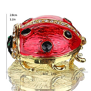 YU FENG Ladybug Figurine Trinket Box Hinged Crystals Jeweled Small Cute Animal Jewelry Boxes Collectible