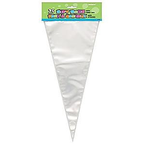 Unique Cone-Shaped Party Cellophane Bags, 17.75" x 7.37", Clear