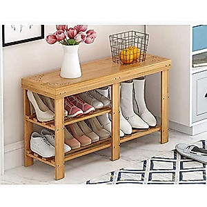 llibnn Bamboo Shoe Storage Bench Space Saving 2-Tier Standing Shoe Shelf Organiser Stand for Boots High Heels Sneakers