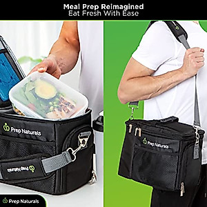 Insulated Lunch Box For Men - Meal Prep Lunch Bag Women/Men. Small Cooler Bag Includes 3 Lunch Containers and Ice Packs. Adjustable shoulder strap. By Prep Naturals