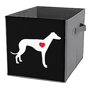 Greyhound Dog Heart Foldable Storage Bins Printd Fabric Cube Baskets Boxes with Handles for Clothes Toys, 11x11x11