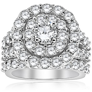 4 1/3 ct Diamond Cushion Double Halo Engagement Ring Wedding Set 10k White Gold - Size 5