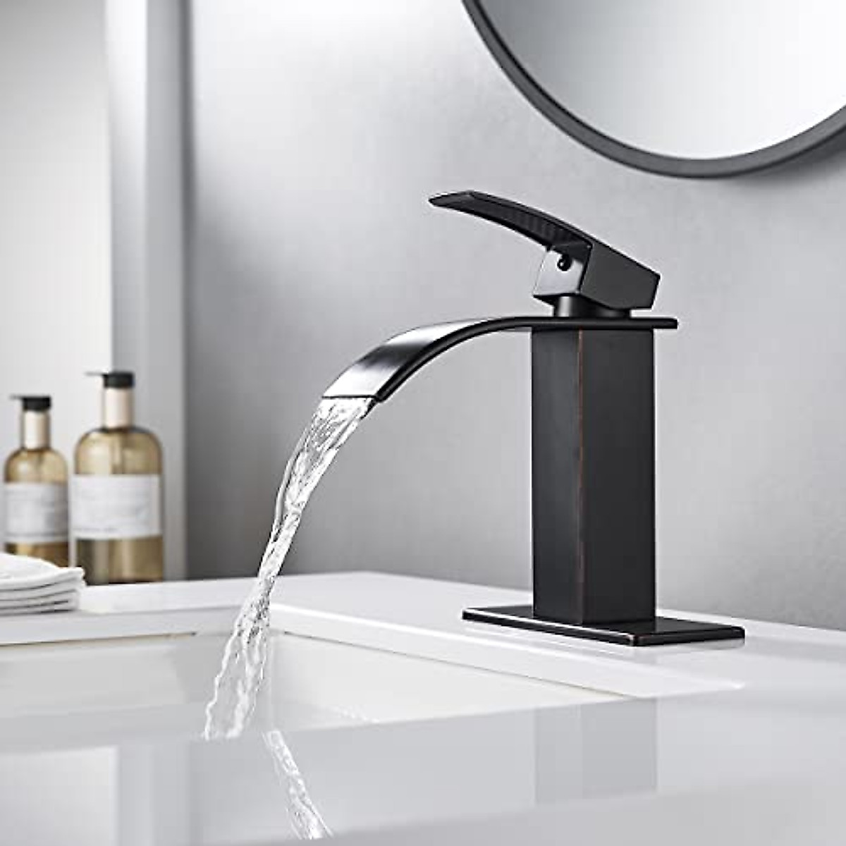 VOTON Bathroom Sink Faucet Oil Rubbed Bronze Waterfall Bathroom Faucet Black Single Handle Single Hole Rv Lavatory Vessel Faucet Basin Mixer Tap Solid Brass Vanity Sink Faucet