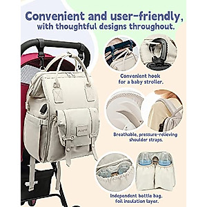 AUYRE Diaper Bag Backpack Nappy Changing Bags Waterproof Travel Backpack with USB Charging Port & Stroller Straps Baby Shower Gifts (Beige)