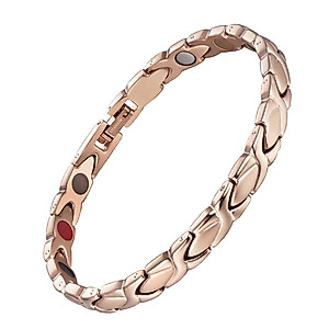 38 Elegant Titanium Magnetic Lymph Detox Bracelet for Women Germanium and Magnetic Functions with Free Link Removal Tool Christmas Gifts Mothers Day Gifts for Mon(Rose Gold)