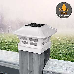 LamQee White Solar Post Caps Solar Post Lights Outdoor Waterproof Warm/Cool White 2 Modes Post Cap Lights for Deck Solar Powered Led Post Cap for Vinyl Fence Post Solar Lights 4X4 8 Packs