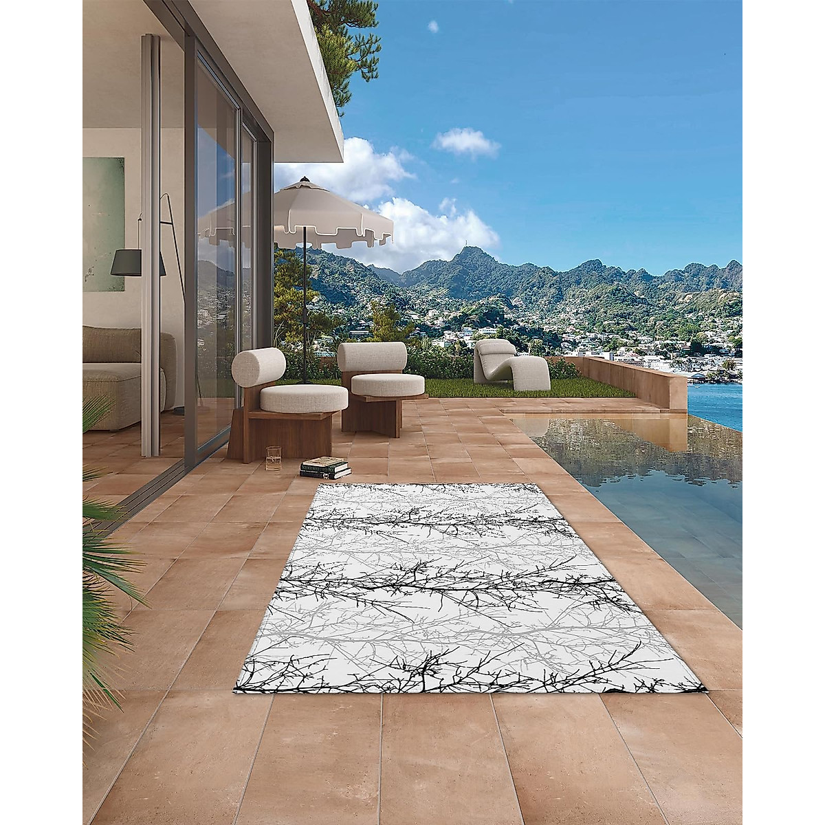 Tree Forest Outdoor Rugs for 5'x8' Patios Clearance, RV Camping Mat Rug Portable Outside Rug Indoor Outdoor Area Rug Mat for Beach Deck Pool Abstract Winter Branch Nature Black Grey