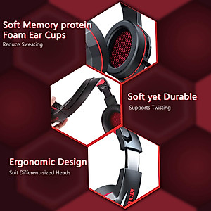 TYUOBOX Gaming Headset with Microphone for PS4, Xbox One, PC, Over Ear Headphones with Mic, Wire, Noise Cancelling LED Light, Bass Surround for Playstation Nintendo PS3 Games (Black Red)