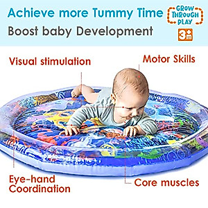TT TUMMYTIMEZ Premium Tummy Time Water Mat, XL Inflatable Activity Center Promoting Baby Motor and Sensory Development, Grow Through Play Sensory Stimulation Gift for Infants Toddlers Boys Girls