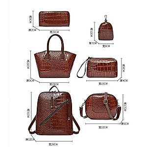 Women Fashion Handbags Wallet Tote Bag Shoulder Bag Top Handle Satchel Backpack Purse Set 6pcs (Brown)