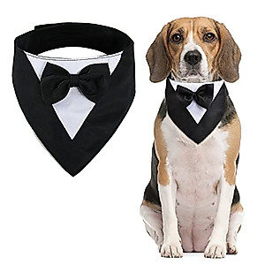 URROMA 1 PC Formal Dog Bandana Collar, Pet Tuxedo Collar with Bow Tie Dog Wedding Bowtie Collar, Black L