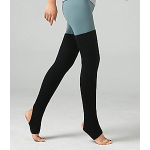 CHUNG Women's Over Knee Thigh High Warm Leg Warmers Stirrup Thermal 80s Long Socks Yoga Ballet Dance-Black