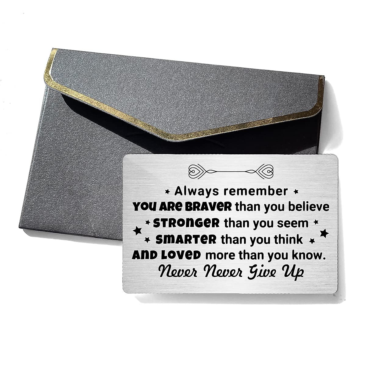 Inspirational Quote Gift for Women Men, Always Remember You are Braver Than You Believe Never Give Up Quote Wallet Card Engraved Wallet Insert Gifts for Birthday Graduation Christmas