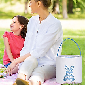 Easter Baskets for Kids 2 Packs Easter Egg Hunt Baskets for Boys and Girls Easter Bunny Candy Storage Gift Basket Easter Day Decorations (Stripe Multi+Blue)