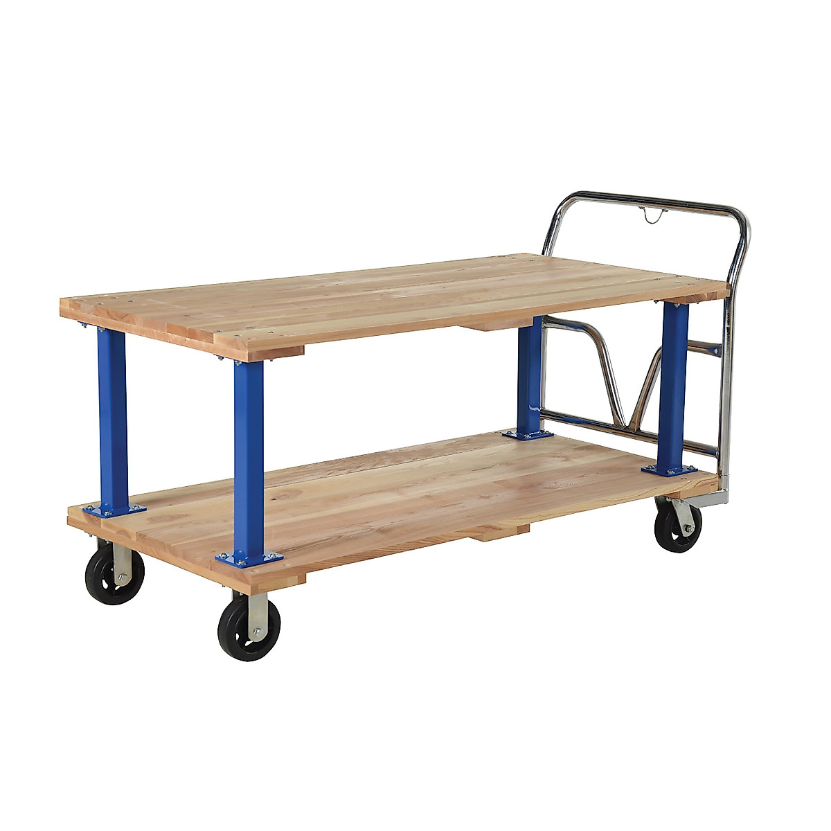 Vestil VHPT/D-3060 Double Decker Hardwood Platform Cart, 1600 lbs Capacity, 60" Length x 30" Width Deck, Overall Height (in.) 36-1/2, Lower Deck Height (in.) 9-1/2, Top Deck Height (in.) 29-1/2