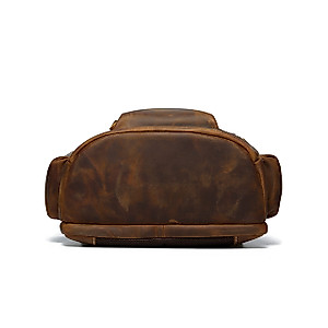 LANNSYNE Men's Vintage Full Grain Leather Backpack for 16" Laptop Travel Hiking Camping Rucksack