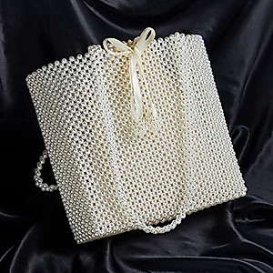 Grandxii Pearl Purse Tote Bag Shouder Bag For Women Wedding Party Shiny Beaded Bag Travel Bag With Pearl
