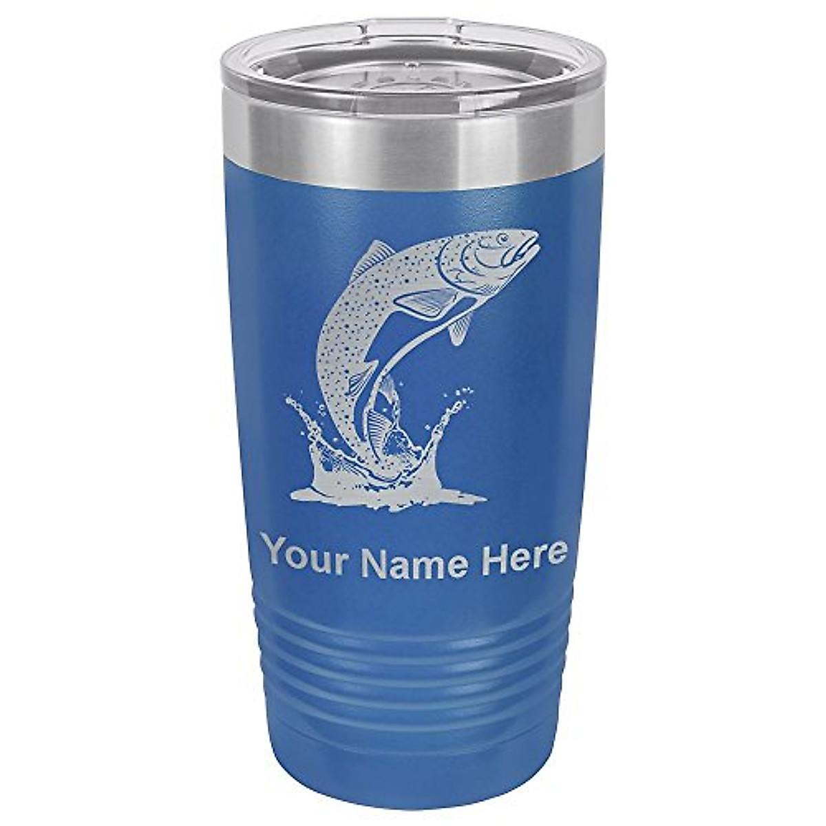 LaserGram 20oz Vacuum Insulated Tumbler Mug, Trout Fish, Personalized Engraving Included (Dark Blue)