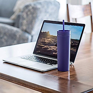 STRATA CUPS Skinny Tumblers (12 pack) 16oz Tumbler Matte Pastel Colored Acrylic, Tumblers with Lids and Straws, Tumblers Bulk, Cups with Lids and Straws, Tumbler with Lid and Straw, Acrylic Cups