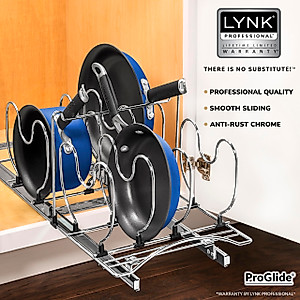Lynk Professional® Pot and Pan Organizer for Cabinet - Pull Out Pan Organizer Rack - Slide Out Pans and Pots Lid Holder - Under Cabinet Kitchen Organization and Storage - 11" Wide x 21" Deep - Chrome