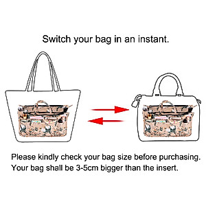 BTSKY Printing Handbag Organizers Inside Purse Insert - High Capacity 13 Pockets Bag Tote Organizer with Handle (White Flower)