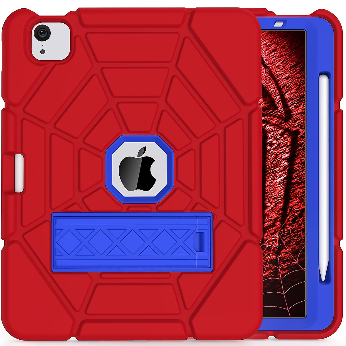 CCMAO Case for iPad Pro 11 Inch 2022/2021/2020/2018, iPad Air 5th/4th Generation 10.9 Inch Case with Pencil Holder, Heavy Duty Shockproof Protective Cover for Kids Boys Children, Red+Blue