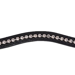 Saddles World Fancy Black Leather White Center Pearl with Clear Crystals Browband - Full Size
