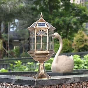 XMFXIAO Classic European Household Metal Pillar Lamp Simple Villa Wall Decoration Wall Headlight IP65 Level Garden Lighting Lawn Lamp Solar and City Electricity Dual-Purpose Lighting Equipment