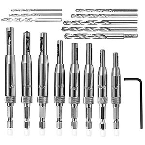 Yakamoz 17Pcs 1/4-Inch Hex Shank Self Centering Drill Bit Set Hinge Tapper Core Center Drill Bits for Door Window Cabinet Hole Opening Woodworking Tool, 5/64'' 7/64'' 9/64'' 11/64'' 13/64'' 5mm 1/4''