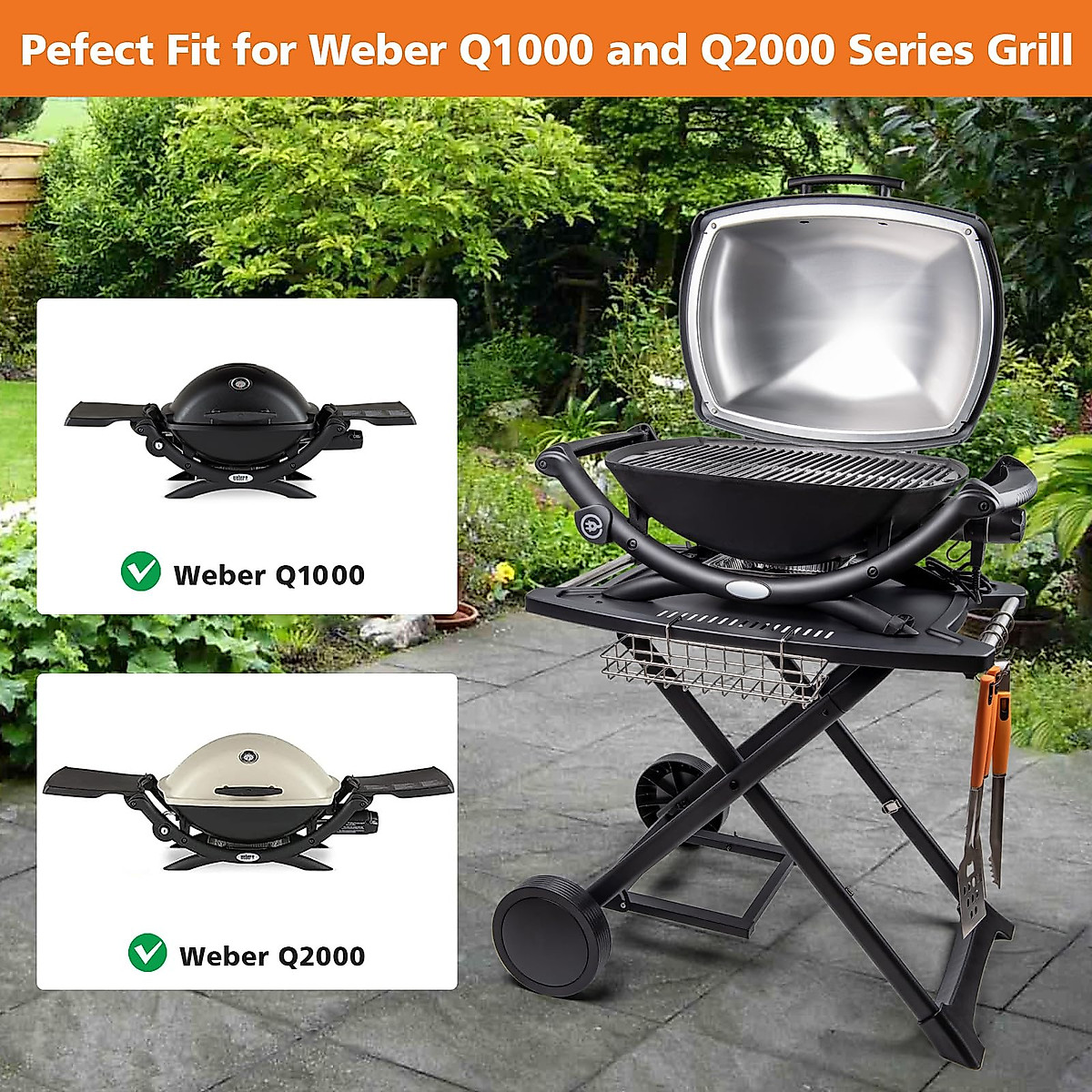 Weber Q Series Portable Grill Cart - Folding Stand for Q1200, Q1000, Q2200, Q2000, Q2400 - Outdoor BBQ