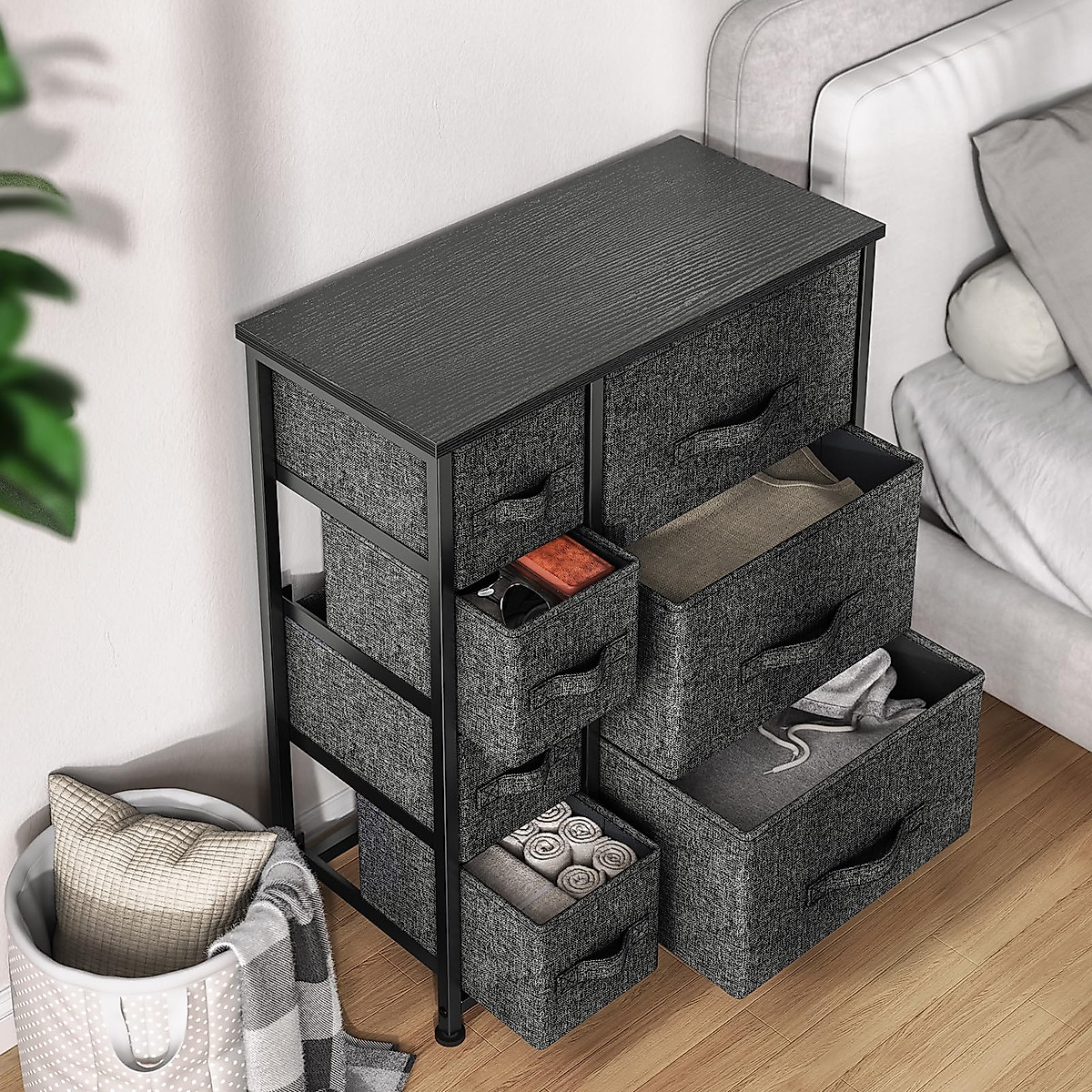 Pipishell Fabric Dresser with 7 Drawers, Storage Tower Drawer Dresser for Bedroom, Closets, Bedroom, Nursery Room, Hallway, Entryway, with Wood Top and Easy Pull Handle