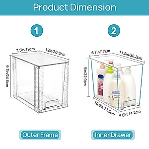 Vtopmart 2 Pack Clear Stackable Storage Drawers,9.7" High Plastic Organizers Bins for Skincare, Bathroom Supplies,Ideal for Cabinet,Undersink,Vanity,Kitchen,Pantry Organization