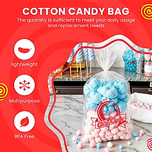 Clear Cotton Candy Bags with Ties, Bulk 500 Count, Cotton Candy Supplies Perfect for Cotton Candy Sticks and Cotton Candy Cones, Cotton Candy Bulk Individual Bags for Cotton Candy Stand Accessories