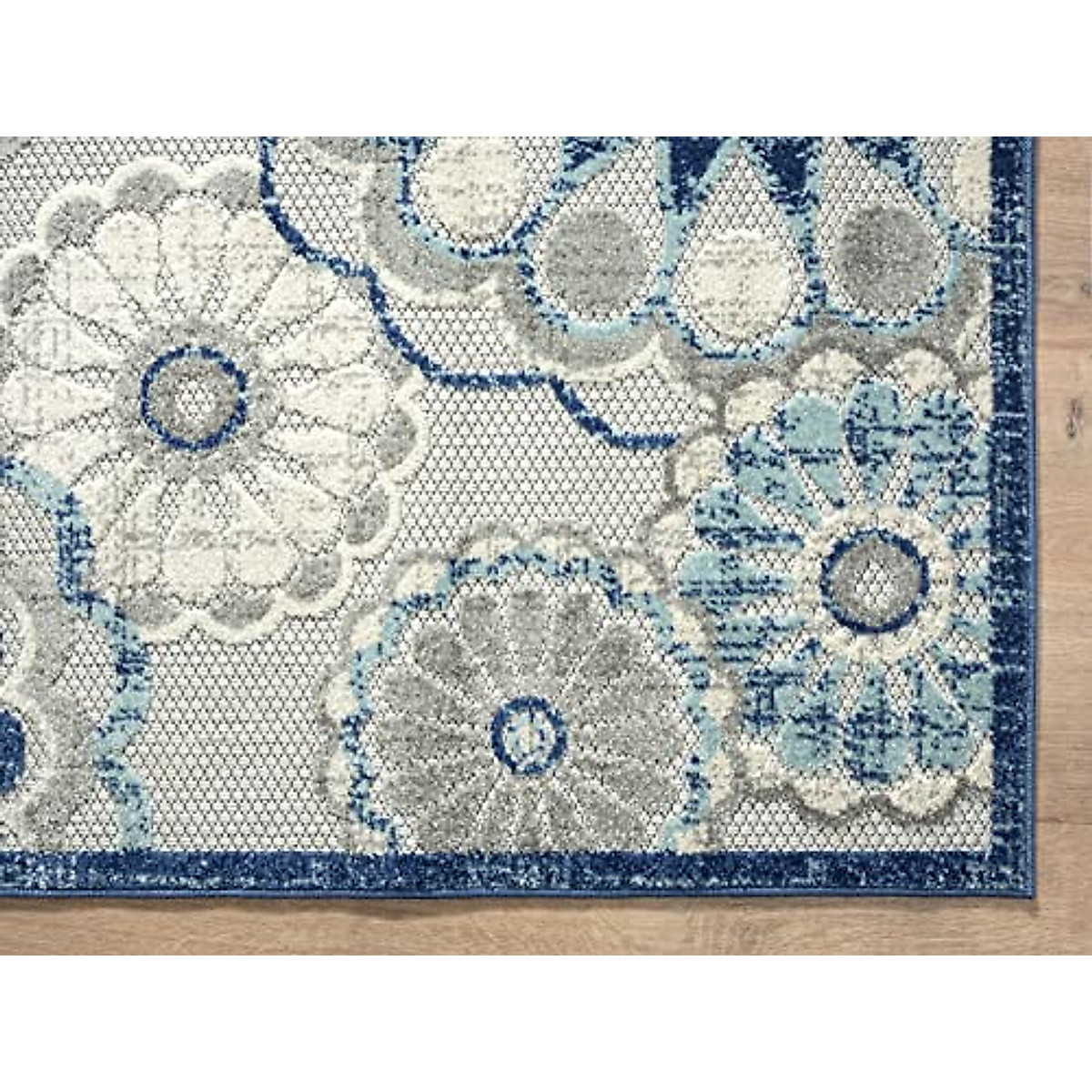 Abani Contemporary Design 4' x 6' Blue & Grey Floral Area Rug Rugs - Unique Non-Shed Modern Flower Print Indoor/Outdoor Rug