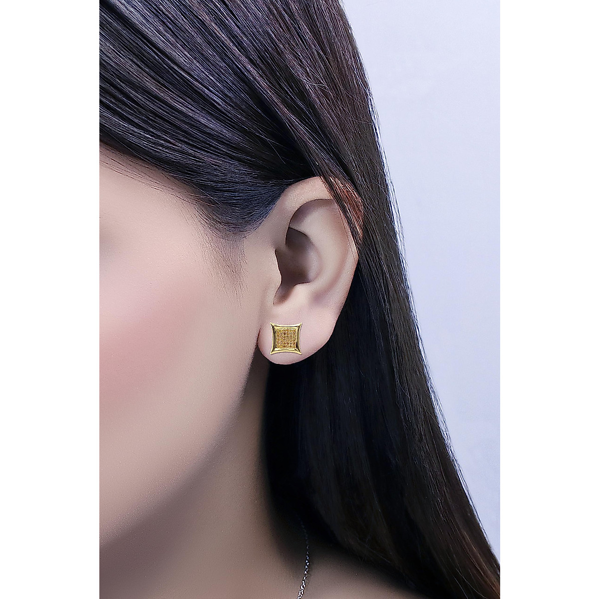 Dazzlingrock Collection 0.15 ctw. Round Yellow Diamond Kite Shape Screw back Stud Earrings for Men in 10K Yellow Gold