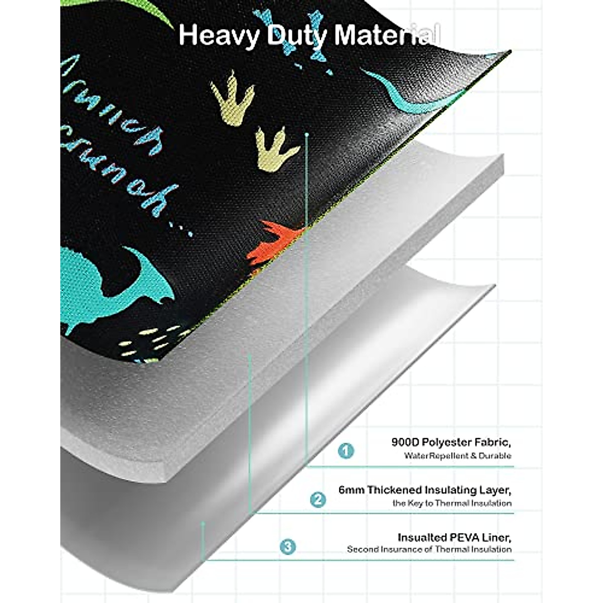 Bagseri Kids Lunch Bag Boys - Kids Lunch Box for Boys Reusable and Insulated Lunch Bag Toddler Lunch Box for Daycare and School, Black Dinosaur