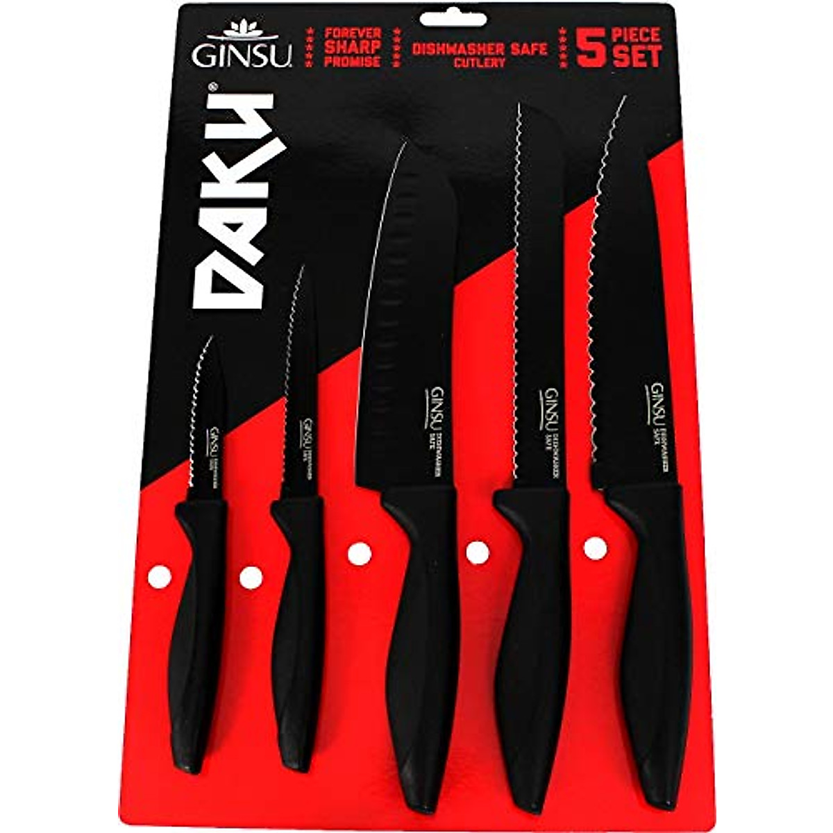 GINSU Daku 5-Piece Black Knife Prep Set - Dishwasher Safe and Always Sharp