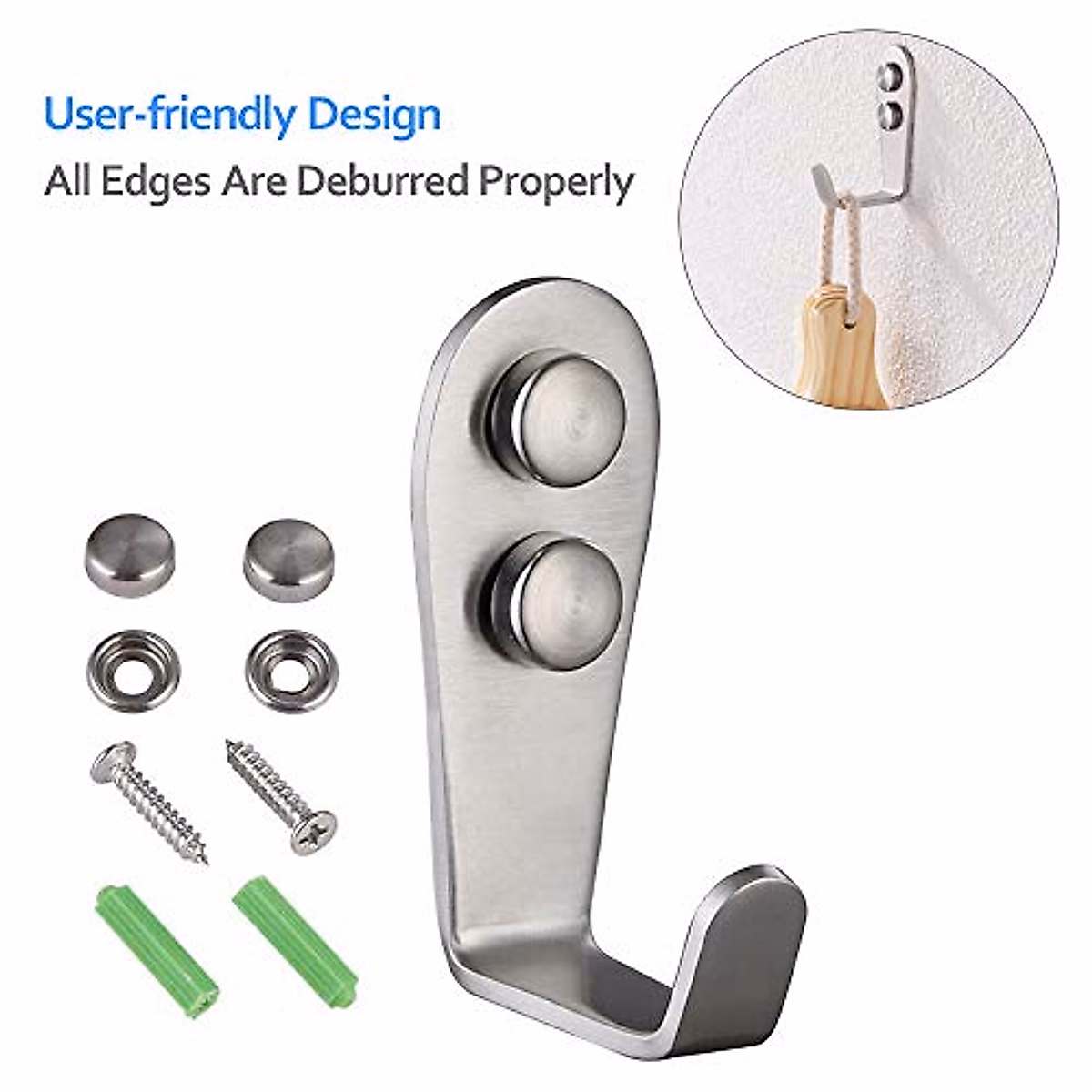 Angle Simple Robe and Towel Hook 5 PCS, SUS304 Stainless Steel Hook Pack, Bath Towel Coat Backpack Hook, Kitchen Garage Hook, Grilling Tools Hanger, Brushed Nickel