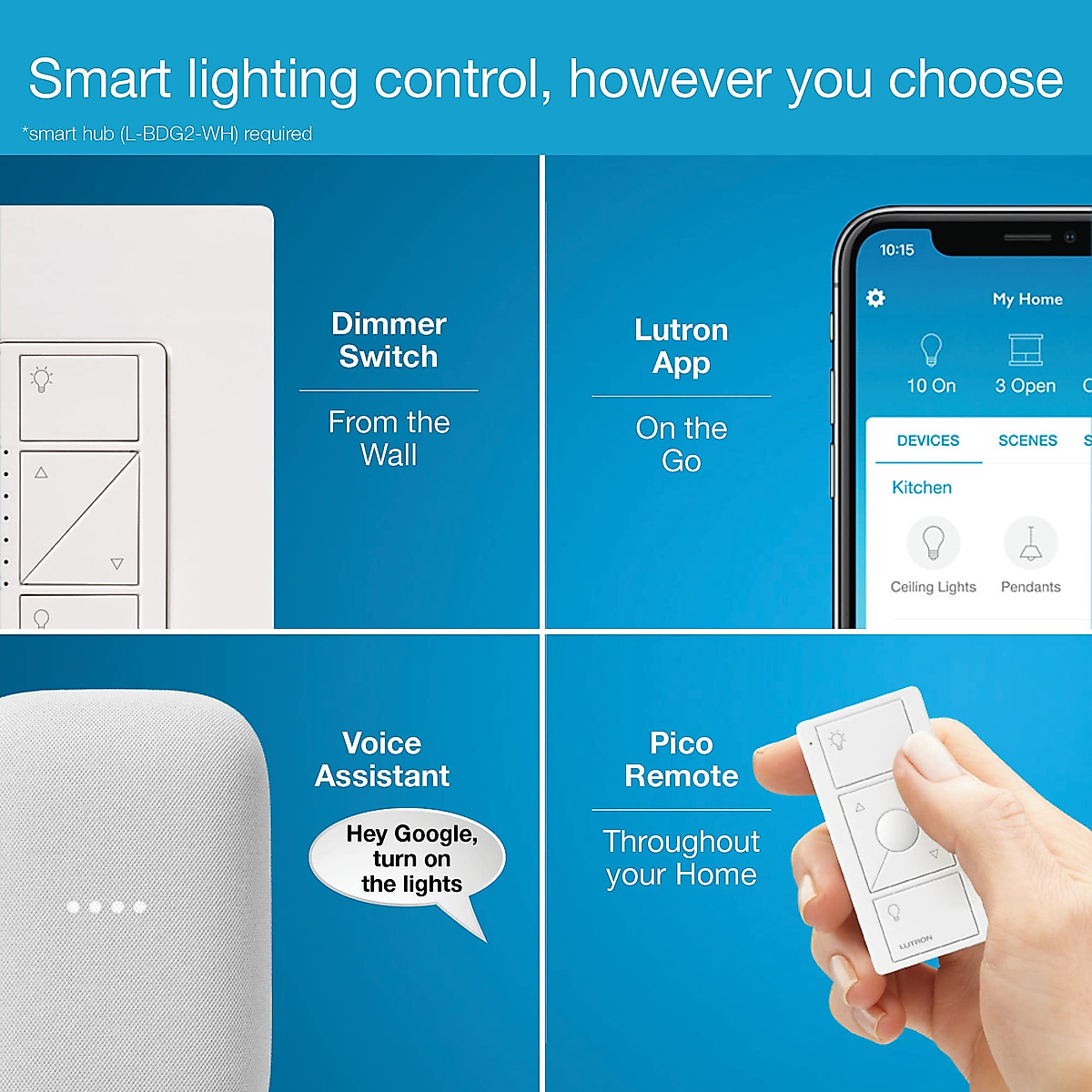 Lutron Caséta Wireless Smart Lighting Dimmer Switch for Wall and Ceiling Lights | PD-6WCL-WH | White