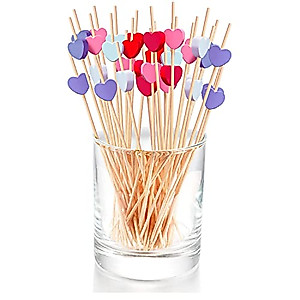 YSSAI 200 Counts Heart Shaped Cocktail Picks Heart Fancy Toothpicks 4.7 Inch Handmade Bamboo Cocktail Skewers Sticks for Valentine's Day Wedding Mother's Day Festival Party Favor Red Pink Purple White