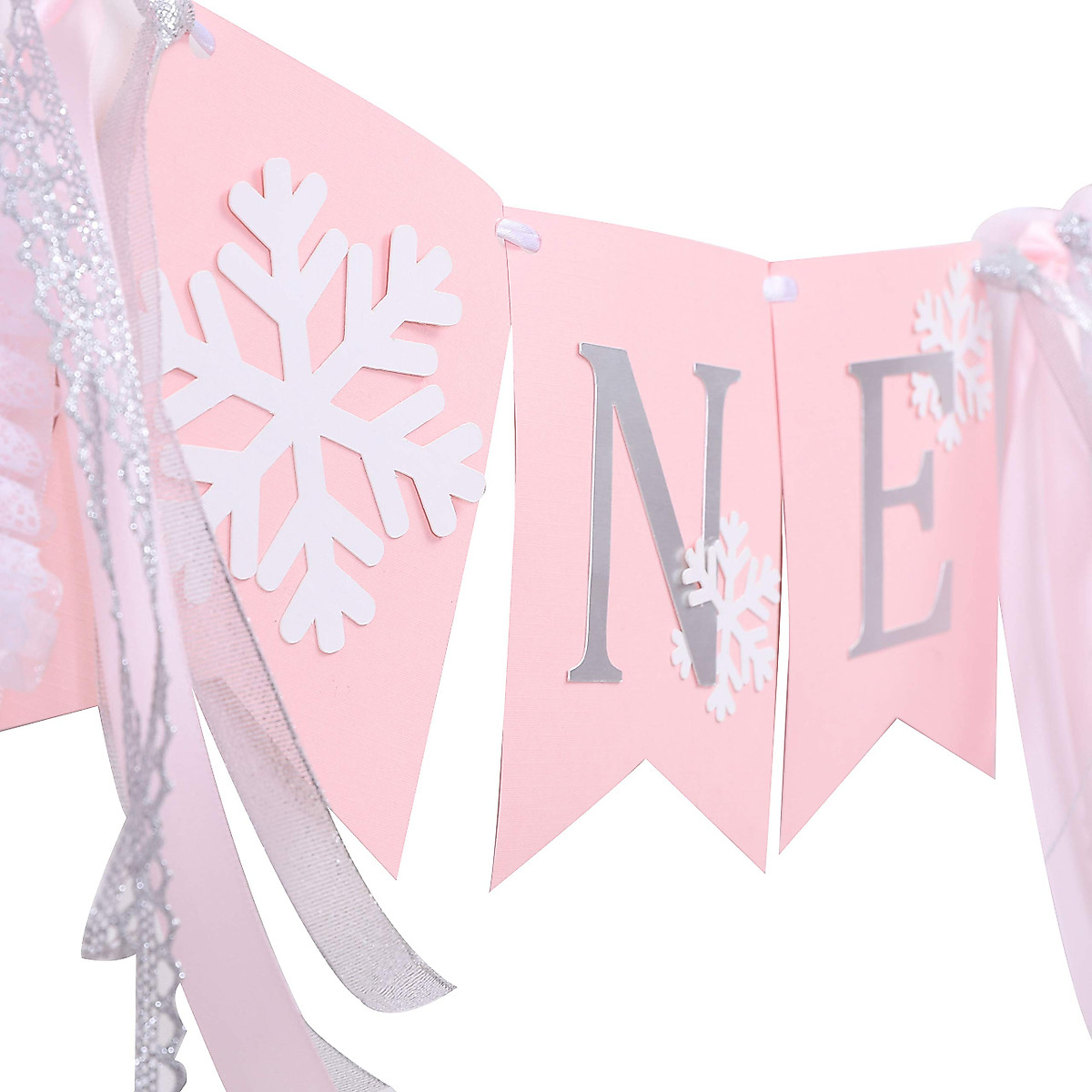 Winter Alderland Snow High Chair Tutu - 1st Birthday high Chair Banner, Smash Cake Photo Props, Winter Wonderland Snowflake Design ONE, 1st Birthday Photo Background. (Snowflake2)