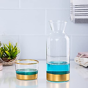 GARIZZE Bedside Water Carafe and Glass Set for Bedroom, Bedside Carafe and Glass Set, Mouthwash Decanter for Bathroom, Water Carafe with Glass Cup for Nightstand (24-oz/7-oz) (GOLD)