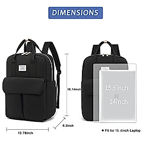 FUXINGYAO Women Laptop Backpack, Durable Travel backpack with Headphone Cable Hole, Anti Theft Backpack for Fits 15.6 Inch Notebook, Multicolor, Black2