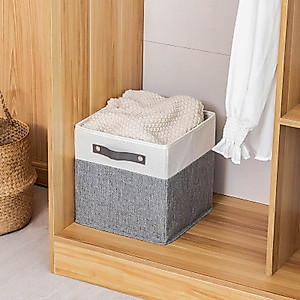 DULLEMELO 11x11 Cube Storage Bins, Foldable Fabric Cubby Baskets 11 x 11 storage cubes for Organizing Toys Books Towels Clothes, Cube Storage Organizer Bins for Shelves Closet Home Office, White&Grey