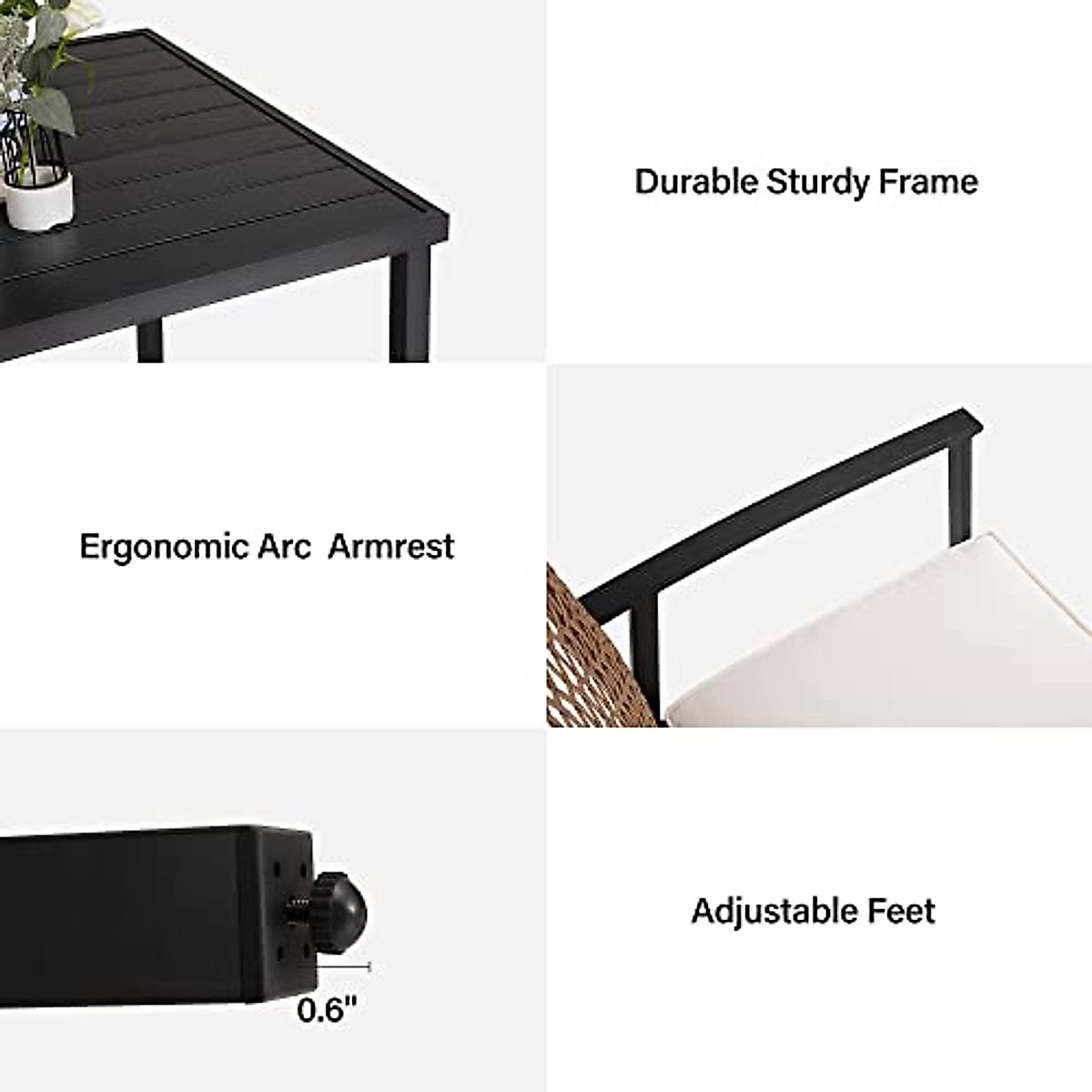 LAUSAINT HOME 5 Pieces Outdoor Patio Dining Set, Wicker Patio Furniture Set of 4 Chairs with Soft Cushion and Square Table with Umbrella Hole, Conversation Set for Backyard, Garden and Poolside