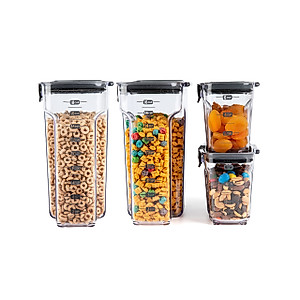 Progressive International ProKeeper+ 4-Piece Clear Plastic Modular Airtight Pantry Cereal Food/Snack Kitchen Storage Organization Container Canister Set