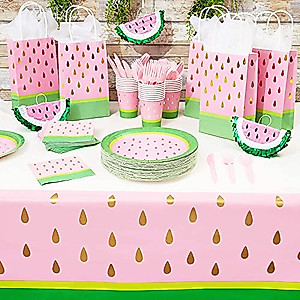 Watermelon Birthday Party Favor Gift Bags with Handles (9 x 5 x 3 in, Pink with Gold Foil)
